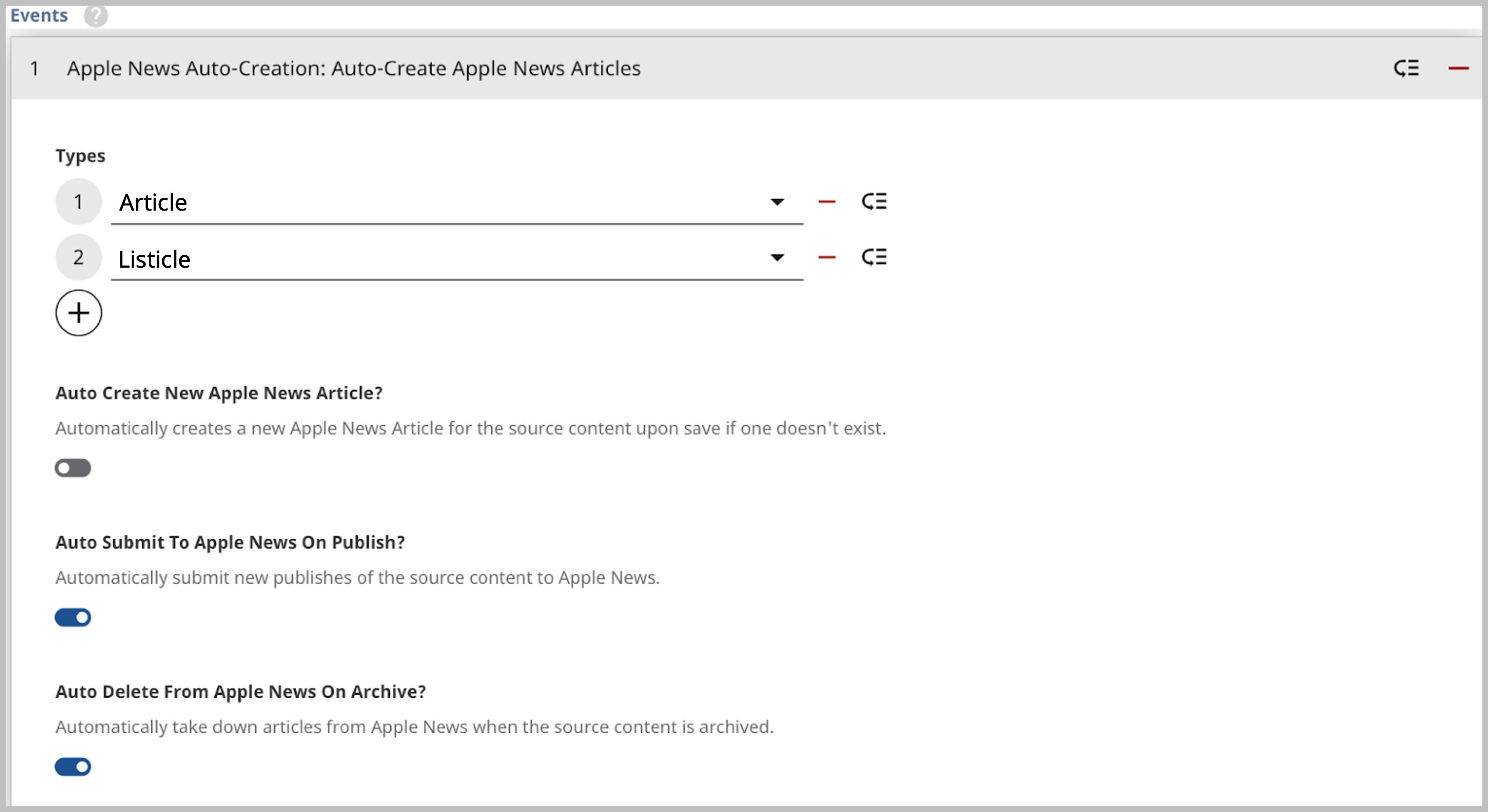 Configuring after-save events in Apple News | Brightspot Docs